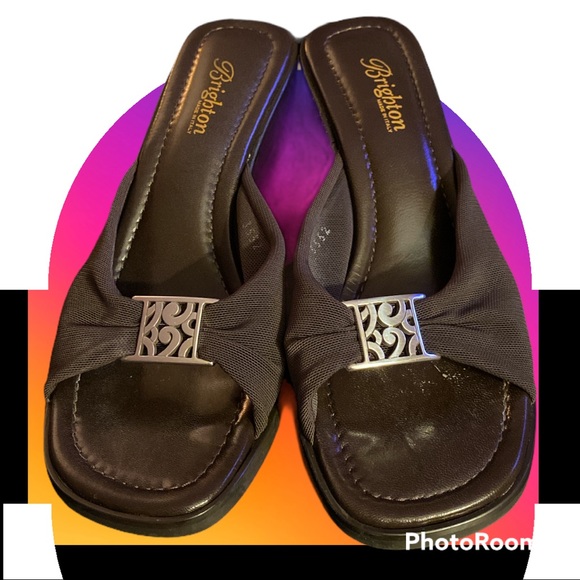 Brighton | Shoes | Brighton Isabel Brown Slip On Open Toe Wedge Slides ...